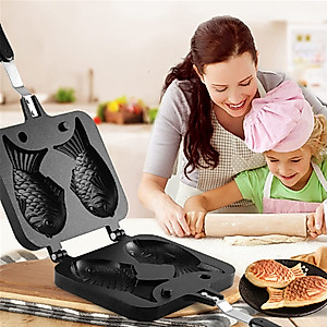 ZOOFOX Taiyaki Fish-shaped Cake Pan, Non-stick Waffle Cake Maker with Long Handle, Pancake Baking Double Pan Mold