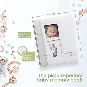 Pearhead Welcome Little One First 5 Years Memory Book, Gender-Neutral Baby Keepsake for New and Expectant Parents, Pregnancy And Milestone Journal, Gray Gingham