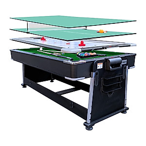 RACK Triad 7-Foot 3-in-1 Multi Game Swivel Billiard/Pool Table (Green Felt with Black Body)