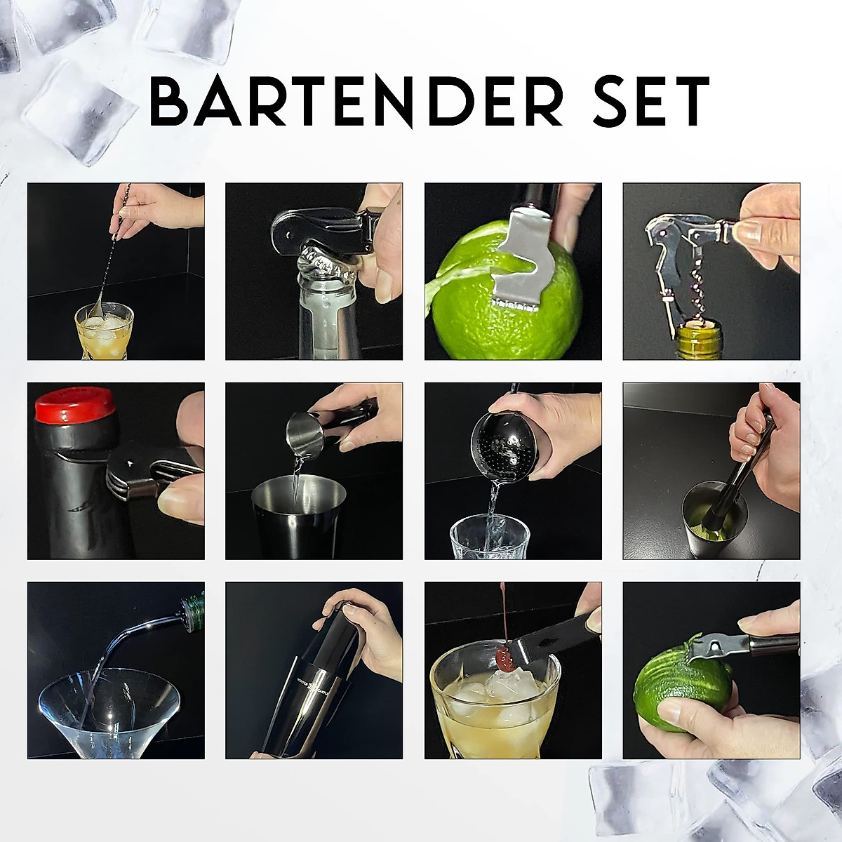 Cocktail Shaker Set 18 Piece, Mixology Equipment, All-in-One Cocktail Set, Drink Shaker, Strainers and Essential Bar Tools, Bar Set for Beginner & Professional Use, Gold - WinterCastle Enterprises