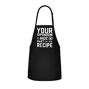 APRON DADDY Funny BBQ Apron For Men - Your Opinion Is Not Part Of The Recipe - Adjustable Large 1 Size Fits All Cooking Apron - Poly/Cotton Grill Apron with 2 Pockets - BBQ Gift Men's Apron Funny for