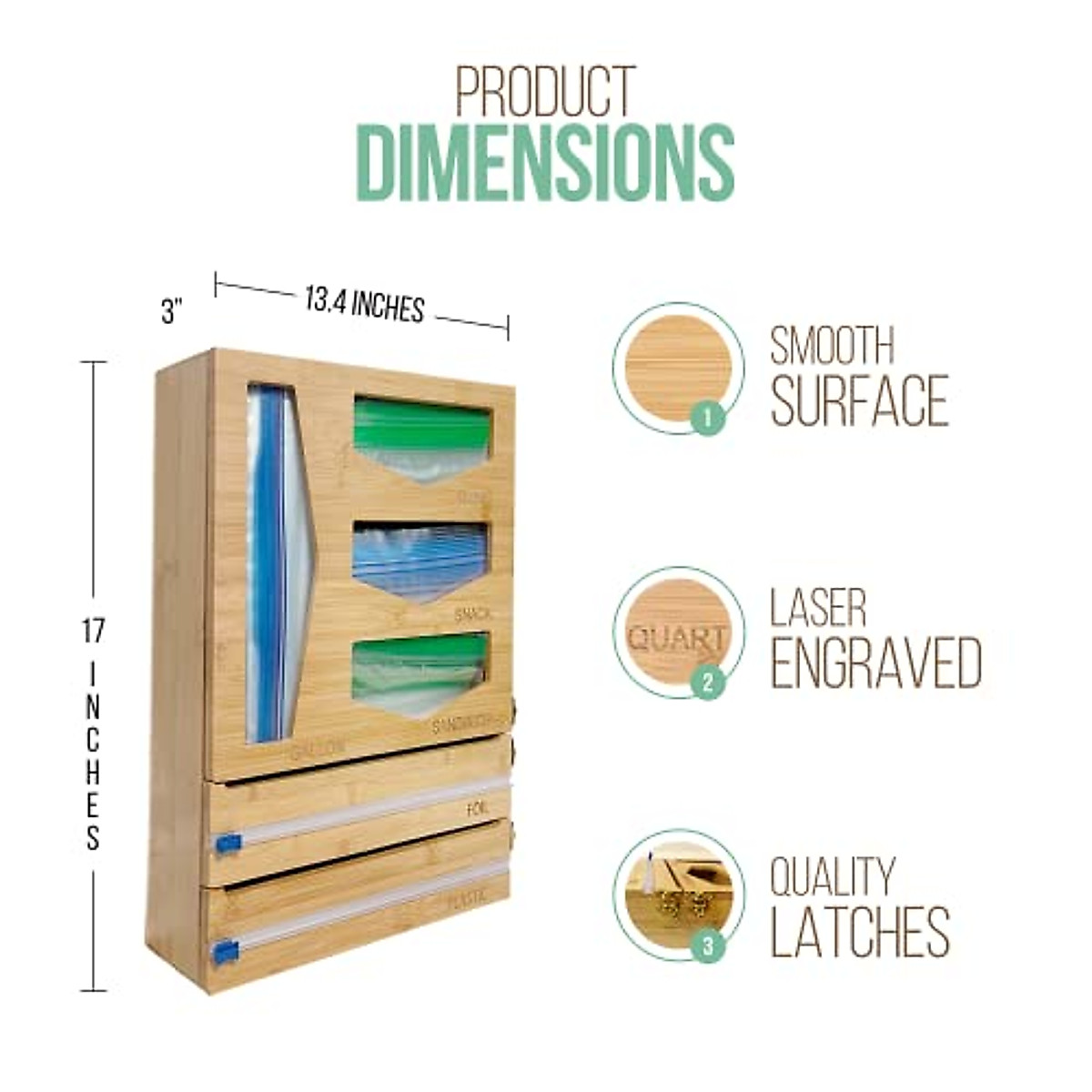 Ziplock Bag Organizer, Plastic Baggie Organizer for Pantry or Cabinet With Saran Wrap and Aluminum Foil Holder and Cutter. Gallon, Quart, Sandwich, and Snack Ziplock Bag Storage for Kitchen Drawer