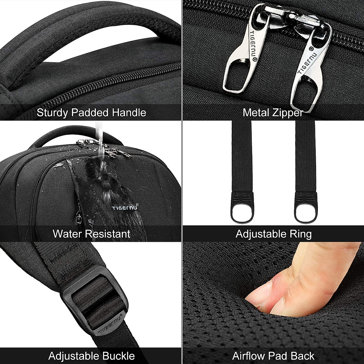 TIGERNU Laptop Backpack, Business Slim Anti-theft Backpacks with USB Charging Port, Water Resistant College Bookbag with Laptop Compartment for Men Work, Fits 15.6 Inch Laptop and Notebook, Black