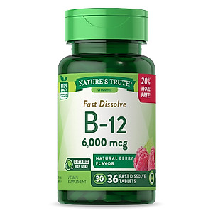 Nature's Truth B12 Vitamin 6000 mcg | 36 Tablets | Fast Dissolve Natural Berry Flavor | Vegetarian, Non-GMO & Gluten Free