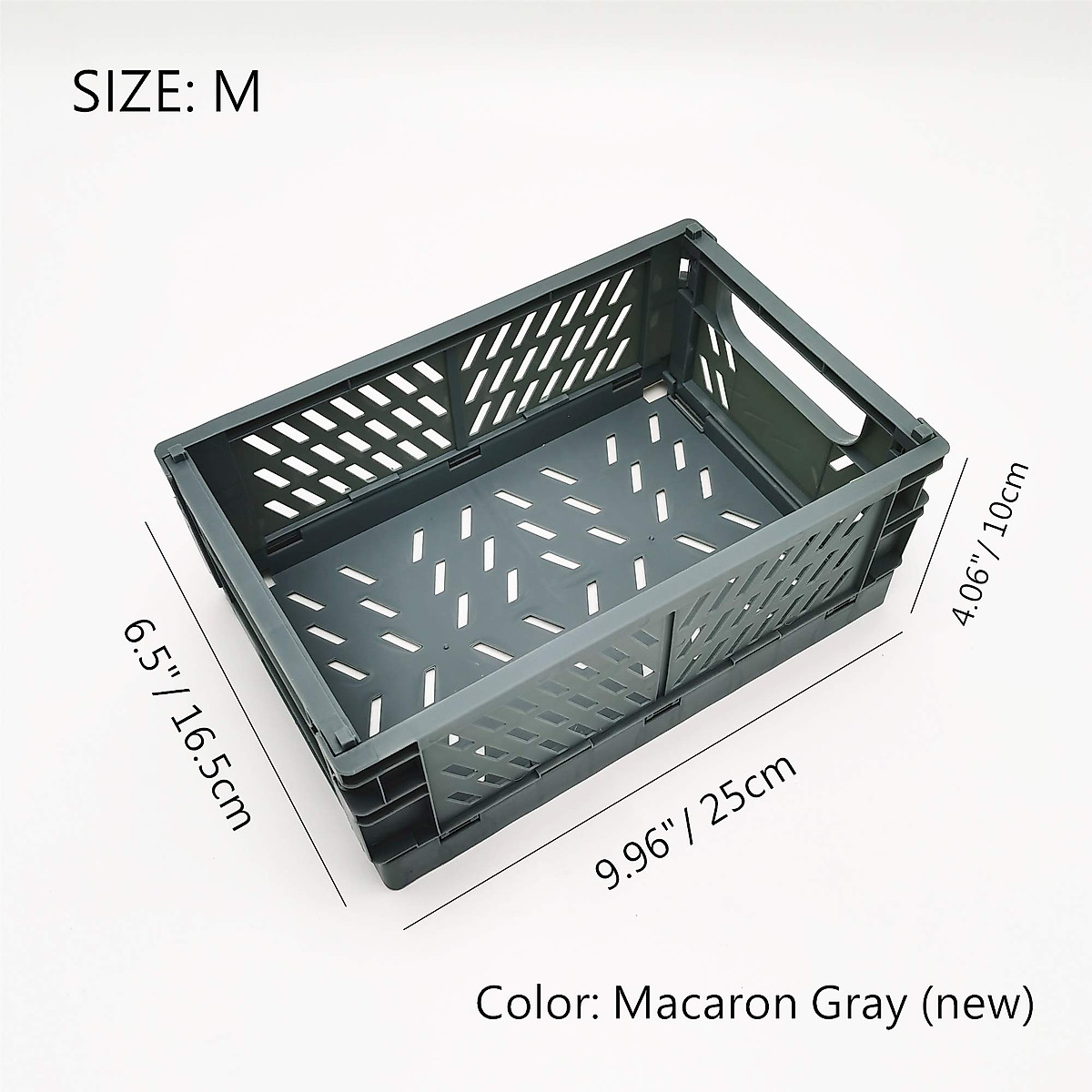 Fairstar Plastic Collapsible Crate Folding Storage Basket for Shelves, Stackable Container Organizing Bins for Storage for Home Office Kitchen Bathroom Grocery (Macaron Gray, M: 9.966.54.06in(3pcs)