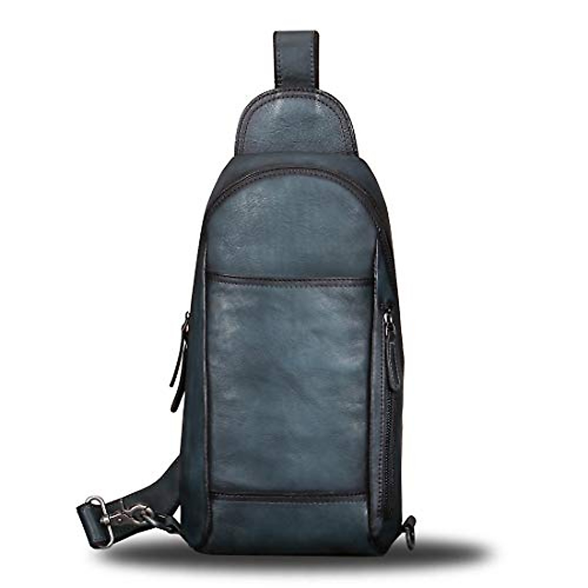 IVTG Genuine Leather Sling Bag for Men Crossbody Hiking Backpack Vintage Handmade Chest Shoulder Daypack (Gray)