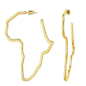 FaithHeart African Earrings Lightweight Gold Hoop Earrings for Women 18K Gold Plated Stainless Steel Women's Drop & Dangle Earrings African Map Shaped Trendy Jewelry