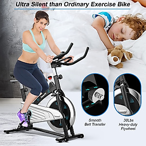Goplus Magnetic Stationary Bike, Indoor Exercise Cycling Bike Smooth Belt Drive W/Heart Rate, LCD Monitor, Full Adjustment Near-silent Home Cardio Workout Spin Bike