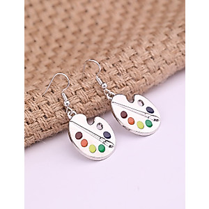 Artist Paint Palette and Brush Enamel Pendant Earrings Zinc Alloy Dangle Drop Earrings Delicate Gift for Painter Artists Women Girls