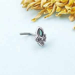 Excepro 1 Pc L Shaped 20G(0.8MM) Nose Studs 316L Surgical Stainless Steel Green Star Cubic Zirconia Body Jewelry Cartilage Studs Nose Rings (Green, stainless-steel)
