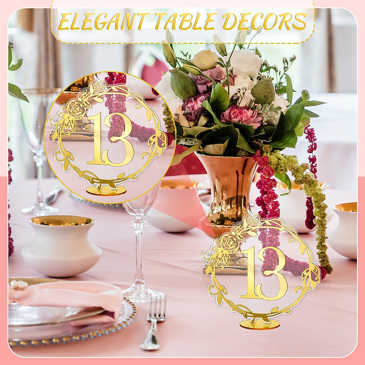 20 Pieces Table Numbers Wedding Table Numbers 1-20 Gold Acrylic Table Numbers for Wedding Reception Table Numbers Stands with Holder Base Elegant Mirror Table Numbers for Wedding Party Event Catering