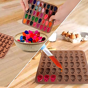 BUSOHA Gummy Skull Candy Molds Silicone, 2 Pack 40 Cavity Non-Stick Skull Silicone Molds with 1 Droppers for Chocolate, Candy, Jelly, Ice Cube, Dog Treats