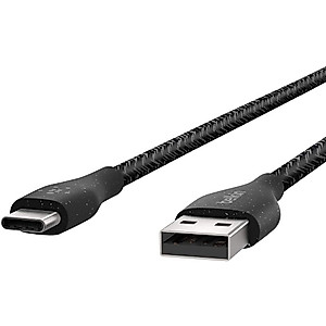 Belkin DuraTek Plus USB C to USB Cable - USB-A Cable W/ Leather Strap - Ultra-Strong Charging Cable W/ Flexible Insulation - Compatible W/ iPads, Samsung Galaxy, Google Pixel & More - 4ft (Black)