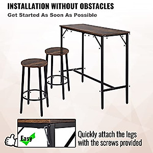 VEVOR Bar Table and Chairs Set 39" Pub Table Set with 2 Bar Stools Kitchen Dining Table and Chairs Set for 2 Iron Frame Counter Height Dining Sets for Home, Kitchen, Living Room