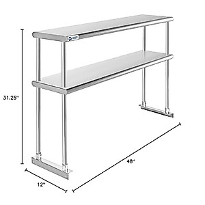 GRIDMANN NSF Stainless Steel Commercial Kitchen Prep & Work Table Plus A 2 Tier Shelf - 48 in. x 12 in.