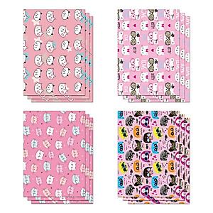 FIEHALA Flat Wrapping Paper Sheets - 12 Sheets with 4 Cat Patterns - Pre cut & Folded Flat Design (20 inch × 27.5 inch per sheet)