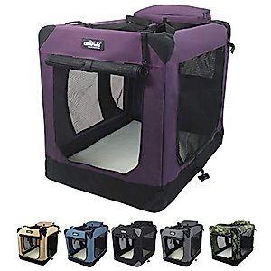 EliteField 3-Door Folding Soft Dog Crate with Carrying Bag and Fleece Bed (2 Year Warranty), Indoor & Outdoor Pet Home (42" L x 28" W x 32" H, Purple)