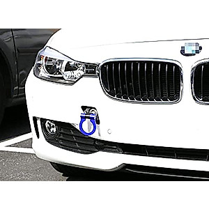 iJDMTOY Blue Track Racing Style Tow Hook Ring Compatible with BMW 1 2 3 4 5 X1 X3 X4 X5 X6 Series, Compatible with Mini Cooper F54 F55 R60 R61, Made of Lightweight Aluminum