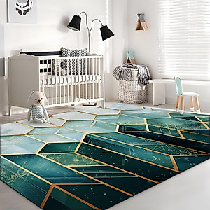 Area Rug 5x7 Rugs for Kids Bedroom, Rectangular Geometric Marble Texture Green Soft Faux Wool Non Slip Non Shedding Rug Low Pile are Not Stumbling for Office Living Room End Table Nursery Door Mat
