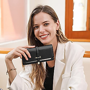 CLUCI Leather Wallet for Women Slim Designer Trifold Ladies Credit Card Holder Black