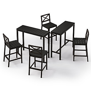 Cozyman Outdoor Bar Stools Set of 2, 26 Inch All Weather HDPS Patio Counter Height Barstools with Back & Footrest, Aluminum Bar Stool Chairs for Hot Tub, Balcony, Yard, Indoor Or Outdoor Use, Black