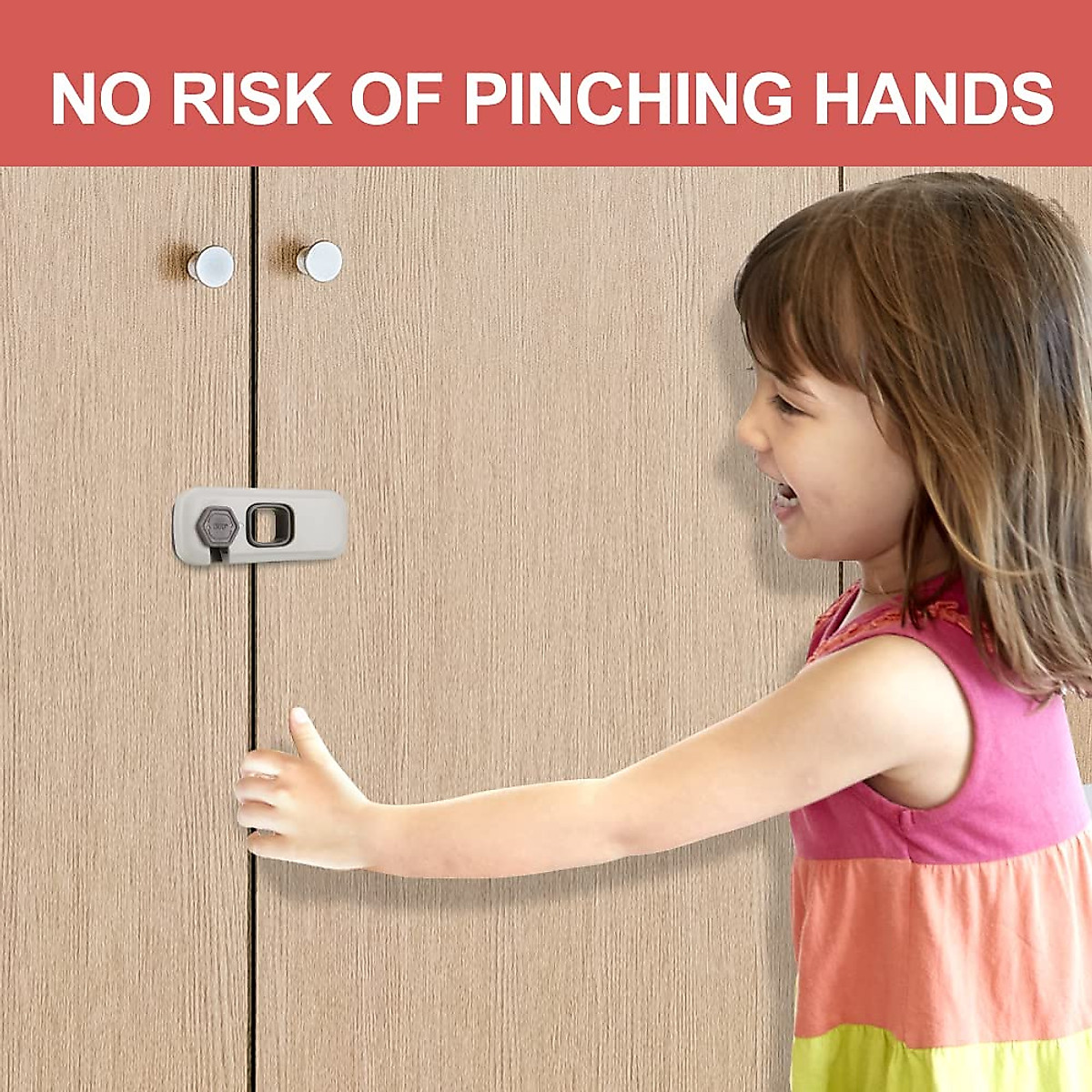 Child Safety Lock (5 Pieces) Baby Safety Cabinet Lock-Suitable for Refrigerators, Cabinets, Drawers, Dishwashers, Baby Protective Kitchen Cabinet Locks with Strong Tape-Deesse (Grey)