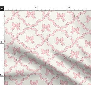 Spoonflower Fabric - Pink Bow Ribbon Trellis Pastel Baby Grandmillennial Chinoiserie Printed on Petal Signature Cotton Fabric by The Yard - Sewing Quilting Apparel Crafts Decor