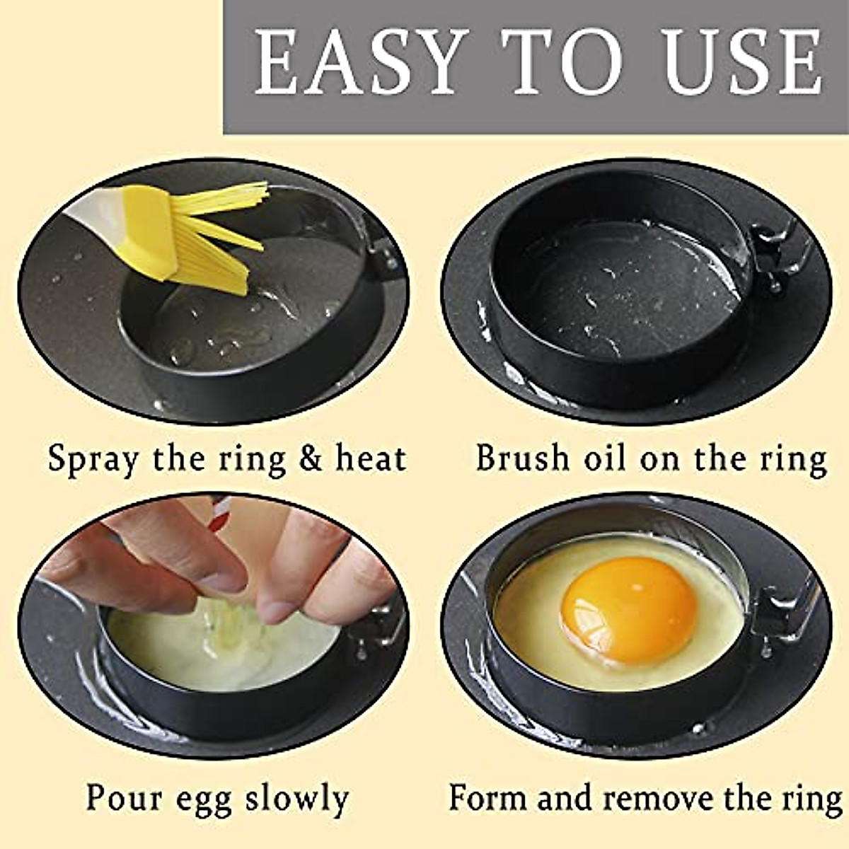 Bulckrew Egg Rings Mold Set, 2PCS Stainless Steel Egg Cooking Rings Cooking Tools, Pancake Mold for frying Eggs and Omelet