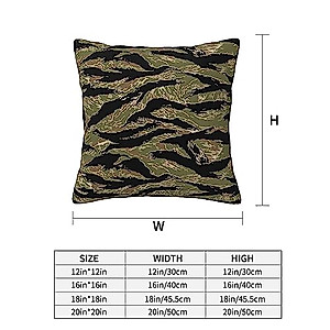 WURTON Tiger Stripe Camo Print Throw Pillow Covers, Soft Square Cushion Case,for Sofa, Couch,Bed Chair-18 X 18 Inch