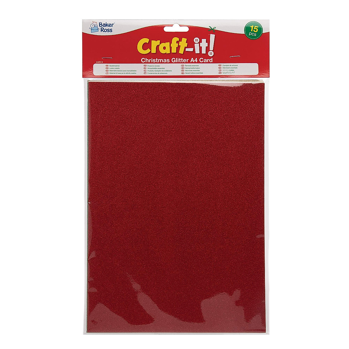 Baker Ross AW919 Christmas Glitter A4 Card - Pack Of 15, Festive Arts And Craft, Christmas Craft Supplies