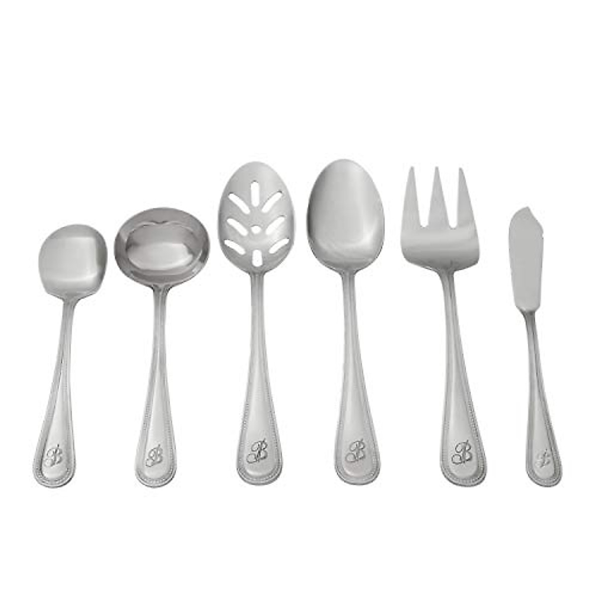 RiverRidge Monogrammed Beaded Flatware Set - L - 46-Piece Silverware with Custom Letter Stamp, 18/0 Stainless Steel Utensils Set for Daily Use & Special Occasions - Dishwasher Safe, Versatile Design