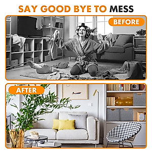 ShellKingdom Large Storage Bins, Foldable Linen Fabric Storage Baskets for Shelves, Cloth Storage Organizer Drawer for Closet Toys Storage with Wooden Handles for Home, Office, 12.59x14.96 inch, Grey