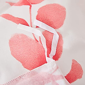 LAMEJOR Duvet Cover Set Queen Size White/Pink Leaves Floral Bedding Set Comforter Cover (1 Duvet Cover+2 Pillowcases)