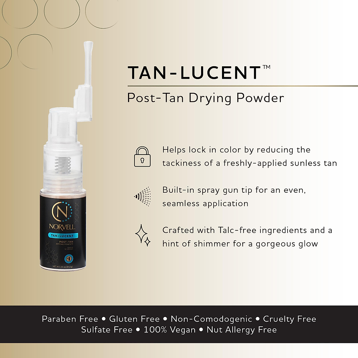 Norvell Post Sunless Tan-Lucent Talc Free Tinted Drying Powder for Flawless Spray Tan, 0.5oz (14.2g)