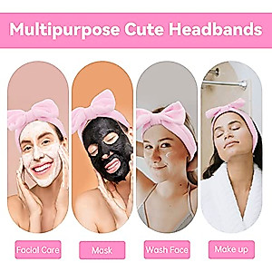 Ondder Spa Headband for Washing Face 8 Pack Pink Skincare Headbands for Women Girls Terry Cloth Cute Bow Head Bands