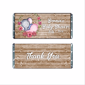 Rustic Elephant Baby Shower Favors, Personalized Candy Wrappers, Pack of 20 Chocolate Bar Labels