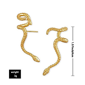 T-ztoss Gold Punk Snake Cuff Wraps Crawler Climber Studs Earrings for Women Dainty Cartilage Piercing Statement Jewelry (Gold)
