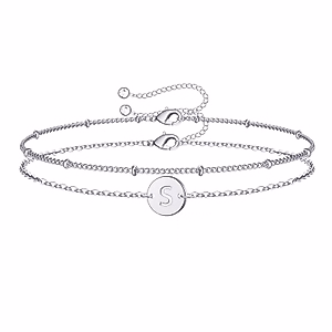 MONOZO 14K White Gold Filled Letter Initial Bracelet, Silver, for Women and Teen Girls