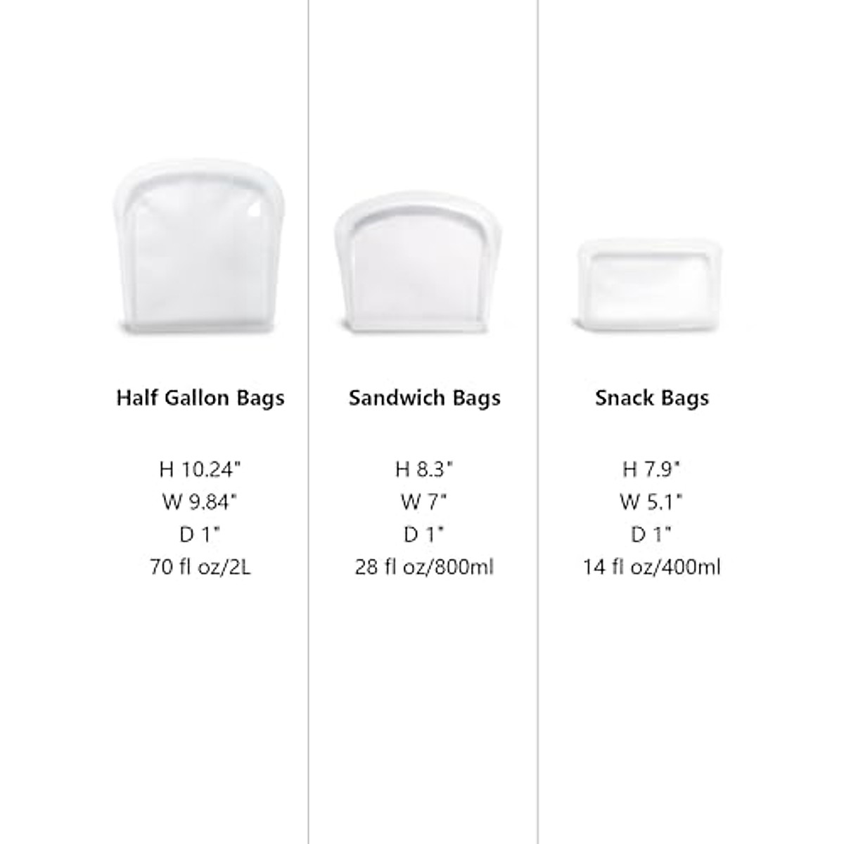 DGitaor Reusable Silicone Storage Bags, 4Pack Silicone Snack Sandwich Half Gallon Bags, Endurables Silicone Ziplock Bags for Food Storage, Freezer, Microwave, Oven, Dishwasher Safe, Heavy Duty