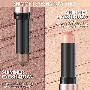 FOCALLURE 2PCS No Crease Eyeshadow Stick,Shimmer and Matte Cream Eyeshadow Pencil Crayon,Long Lasting Waterproof Eye Brightener Stick With Blending Brush,Before Day