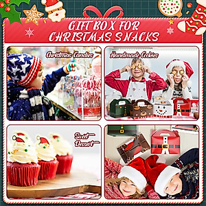 Christmas Treat Boxes, 24 Pieces Plaid Santa Elf Snowman Elk Gingerbread Xmas Cardboard Present Candy Cookie Boxes with Handles, Holiday Party Favor Supplies, 4 Designs (Cute Style)