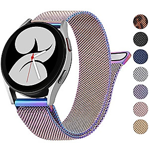 Wanme for Samsung Galaxy Watch 4 Band 40mm 44mm, Galaxy Watch 4 Classic Bands 42mm 46mm Women Men, 20mm Stainless Steel Metal Replacement Bracelet Strap for Samsung Watch 4 Bands (Colorful)
