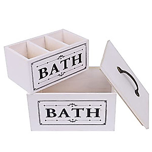 Wood Tampon Holder, Bathroom Farmhouse Pad Storage Container, Rustic Bathroom Storage Bin with Lid, Period Organizer for Women, Ladies, Girls, Feminine Products Caddy for Swabs, Cotton Balls, 2 Pack