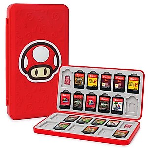 TIKOdirect Game Card Case for Nintendo Switch/SD Cards, Storage 24 Switch Game Cards Portable Holder Pretty Cute Hard Shell with Magenic Closure, Red