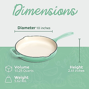 Segretto Cookware Enameled Cast Iron Skillet, 10.25-IN Verde Chiaro (Light Green) Enamel Skillet Pan, No Seasoning Required and Cast Iron Frying Pan