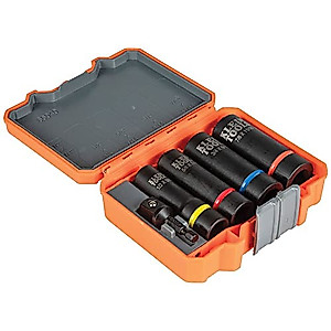 Klein Tools 66040 2-in-1 Impact Socket Set, 5-Piece Tool Set with 12-Point Deep Sockets with 1/2-Inch Drive, Includes Tool Case