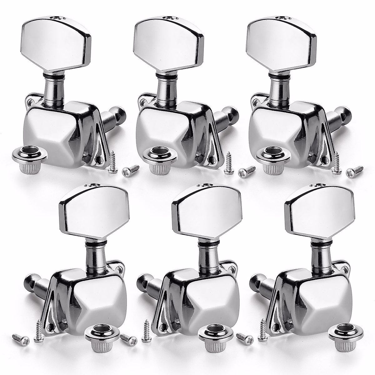 Vangoa 3L3R 6 Pieces Semi-closed Guitar String Tuning Pegs Tuner Machine Heads Knobs Tuning Keys for Acoustic or Electric Guitar, Chrome(Type B)