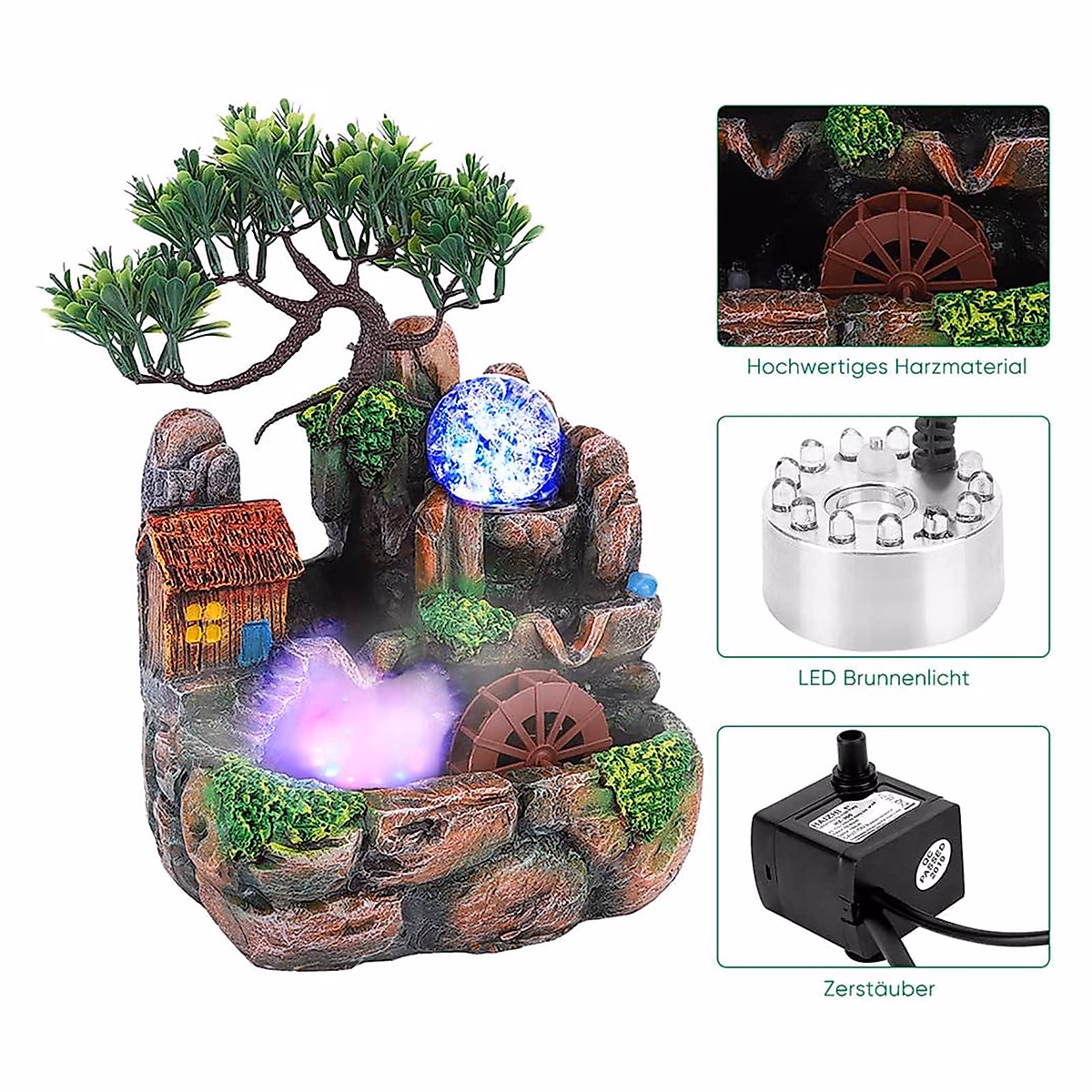 AMAVIP Rockery Stream Tabletop Fountain, Zen Meditation Indoor Waterfall Feature with Automatic Pump, for Home Office Bedroom Desk Decoration (Style 3)