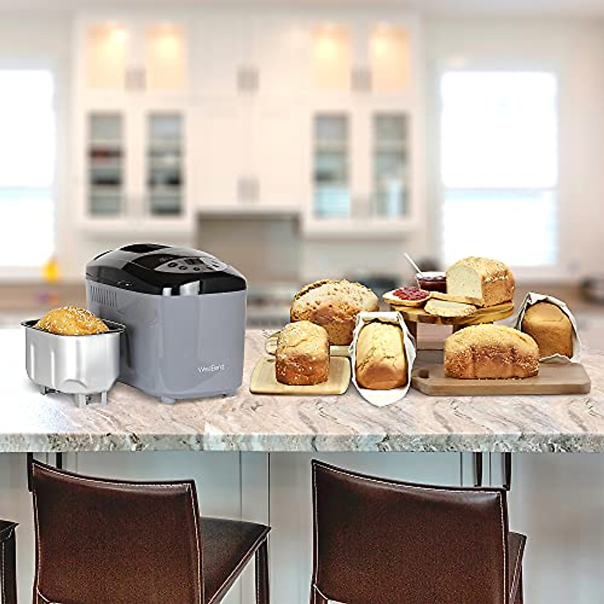 West Bend Hi-Rise Bread Maker Programmable Horizontal Dual Blade with 12 Programs Including Gluten Free, 3-Pound, Gray