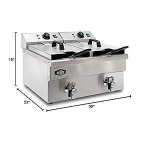 KWS DY-22 Commercial 3500W Electric Deep Fryer 22.7L Stainless Steel with Faucet Drain Valve System for Commercial and Home User